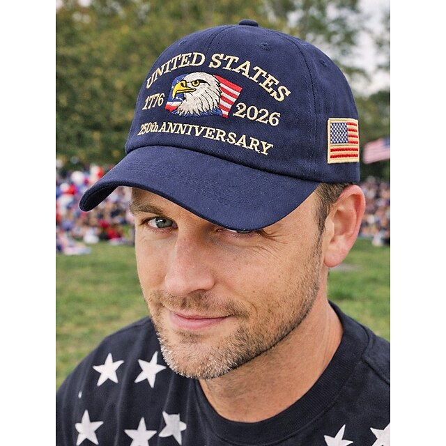 Men's Adjustable Cotton Cap with Embroidered American Flag, Multiple ...