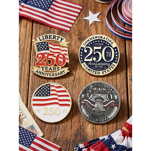Men's Patriotic Lapel Pin Set, 4-Pack Alloy Enamel Badges, American ...