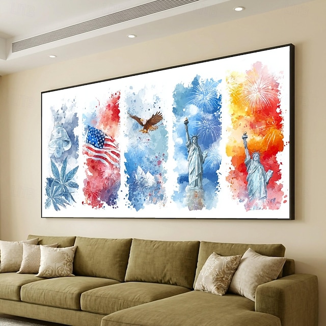 American Patriotism Canvas Wall Art, USA Flag and Eagle, Liberty Bell ...