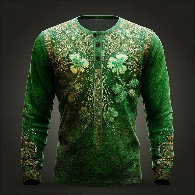 Men's St. Patrick Graphic Henley Shirt Long Sleeve Fashion Cute Daily ...