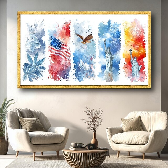 American Patriotism Canvas Wall Art, USA Flag and Eagle, Liberty Bell ...