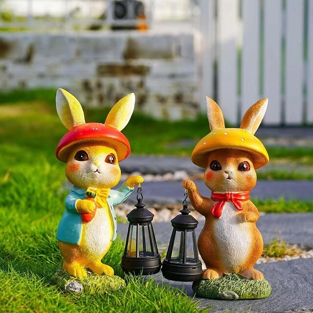 Easter Outdoor Solar Waterproof Resin Bunny Lantern, Garden Yard ...