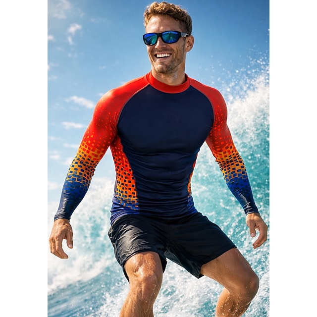 Men's Rash Guard Swim Shirt Geometric Gradient Abstract UPF50+ UV ...