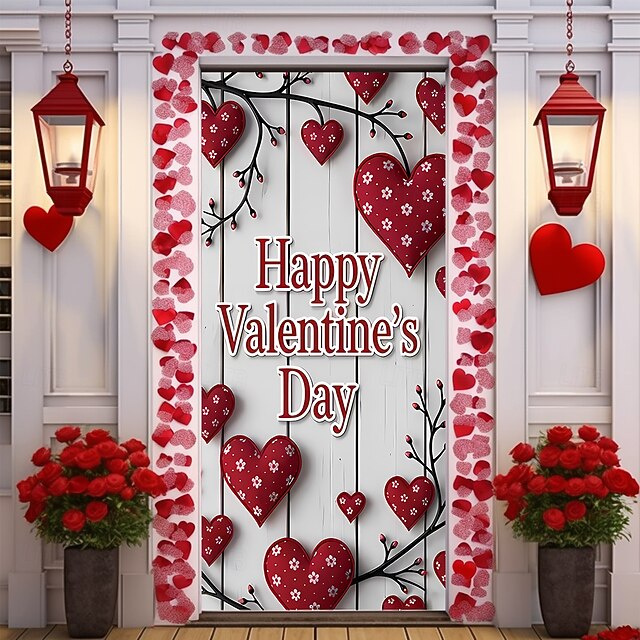 Valentine's Day Posters Door Cover Outdoor Banners Rose Heart Cute ...