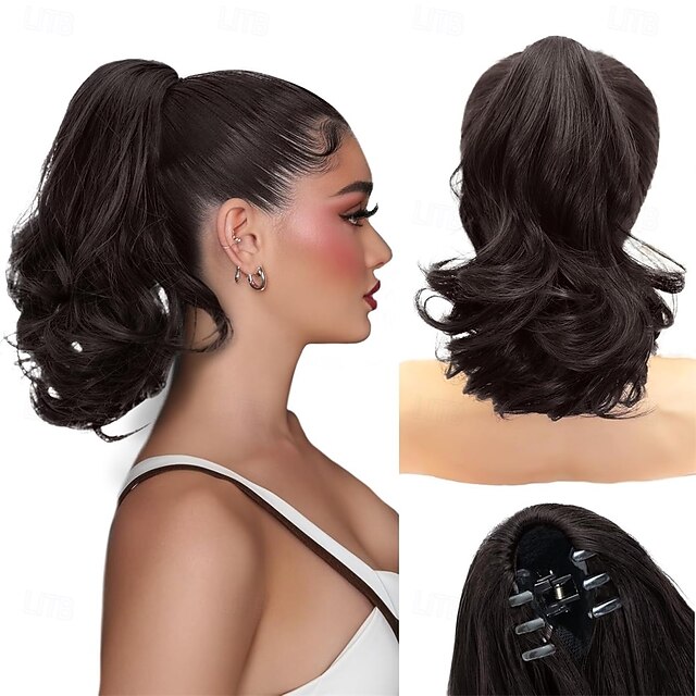 Claw Clip Ponytail Extension Black Brown 12