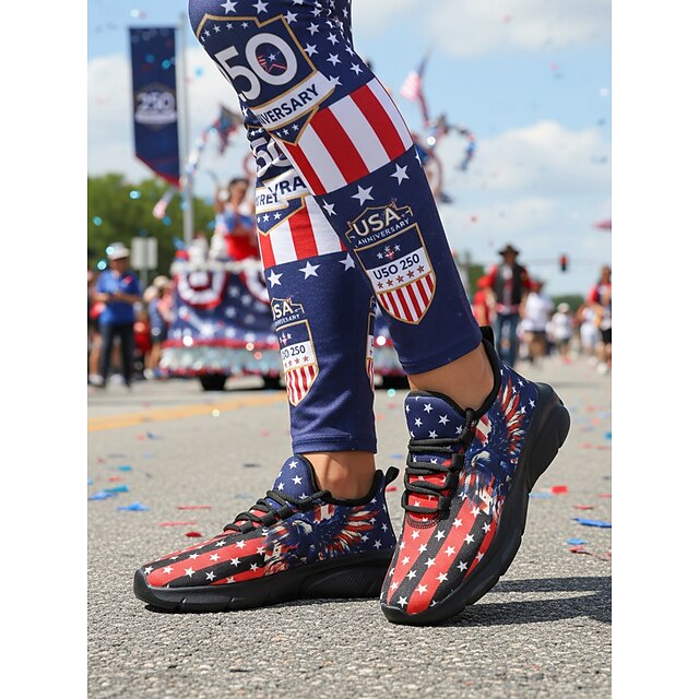 Women's USA Flag Print Black Sneakers with Eagle Design, Patriotic ...