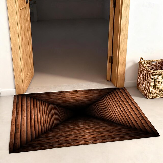 3D Optical Illusion Doormat Wooden Tunnel Design 2D Flat Print Warm and ...