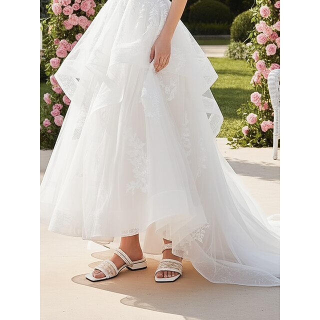 Women's White Lace Flat Sandals, Elegant Comfort Bridal Shoes for ...