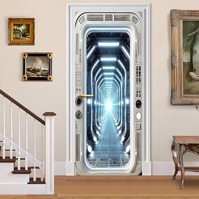 3D Elevator Door Mural Sticker Realistic Lift Interior Optical Illusion ...