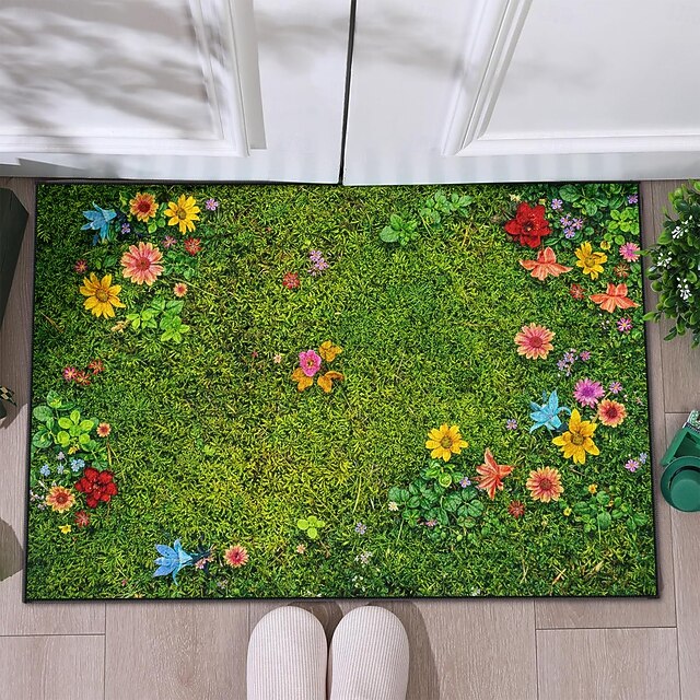 St Patrick's Day Doormat Green Grass Design with Vibrant Flowers ...