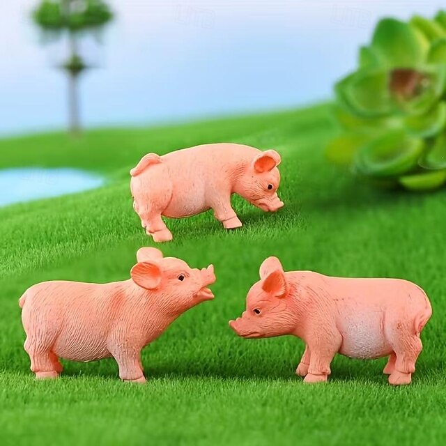 3pcs DIY Mini Resin Pig Figurine Set, Dollhouse Accessories, Miniature ...