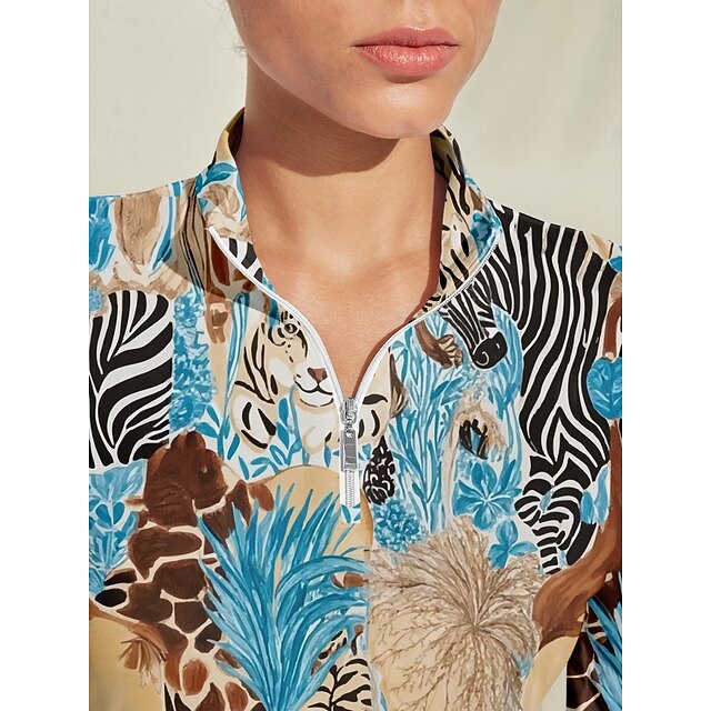 Women's Golf Polo Shirt Blue Long Sleeve Top Ladies Golf Attire Clothes ...