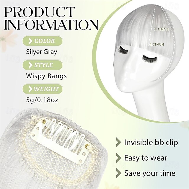 Bangs Hair Clip - Silyer Gray Clip in Bangs, Fake Bangs Hair Clip on ...