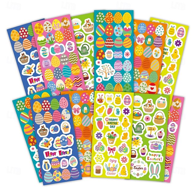 Easter Egg Stickers for Kids, 12 Sheets Total (2 Packs of 6), Colorful ...