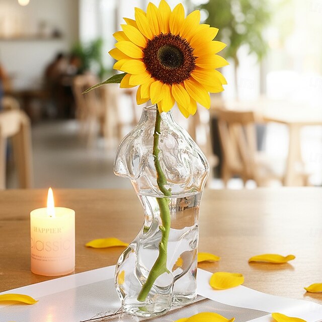 Female Body Glass Vase, Clear Transparent Art Vase, Modern Human Figure ...