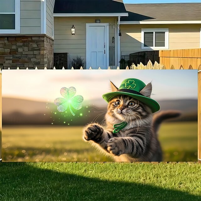 St. Patrick's Day Tapestry Garage Door Cover Large Hanging Backdrop Cat ...