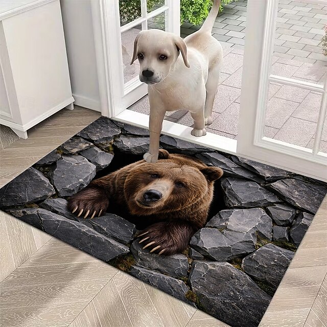 3D Optical Illusion Doormat 2D Flat Print 3D Bear Hole Illusion Rugs ...