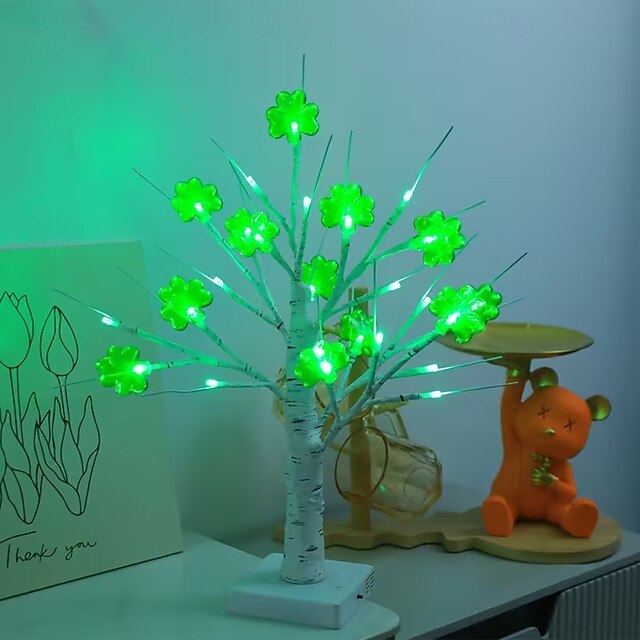 LED Four-Leaf Clover Tree Decorative Lights, 32LED Irish Shamrock Birch ...