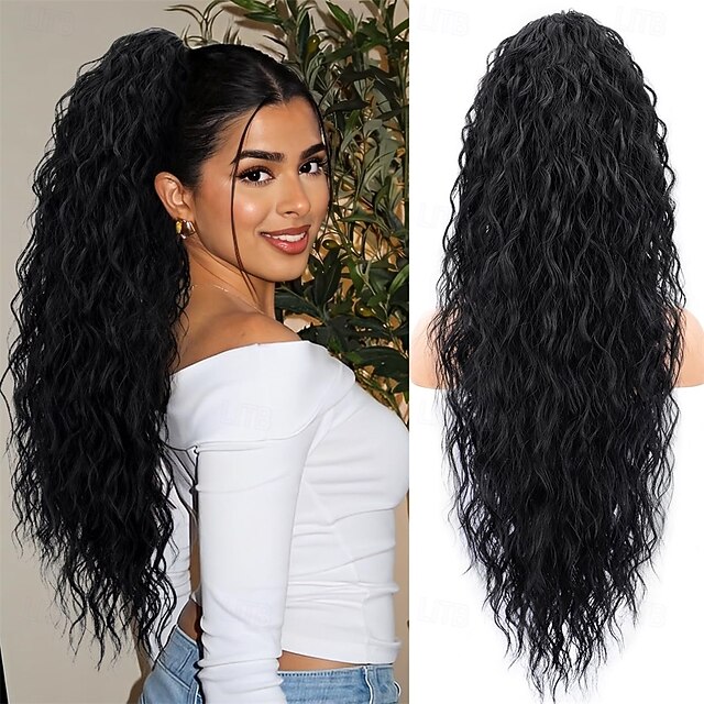 Claw Clip Ponytail Extension Long Black Curly Drawstring Clip in Pony ...