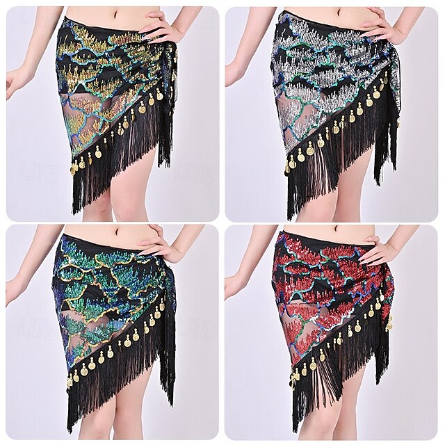 Samba Dancewear Multi-color Sequin Tassel Coin Belly Dance Hip Scarfl ...