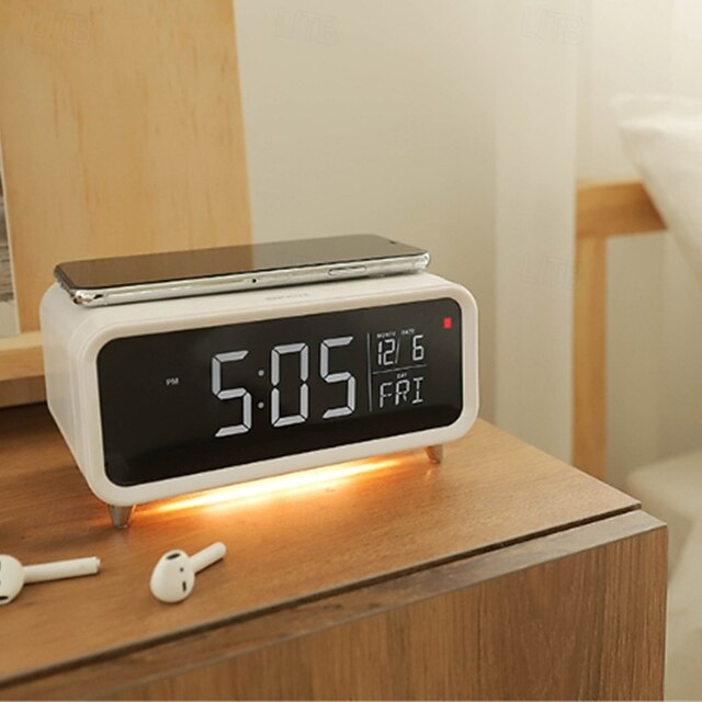 Wireless Charger Bedside Lamp with Alarm Clock, Digital Alarm Clocks ...