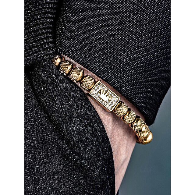 Men's Stainless Steel Bracelet, Gold, Silver, Black Colors, Crown ...