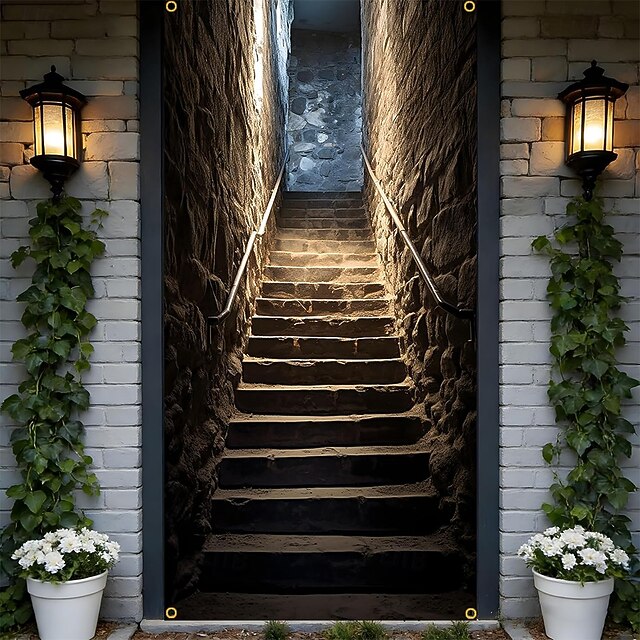 3D Stone Staircase Door Cover Ancient Steps Doorway Banner Illusion ...