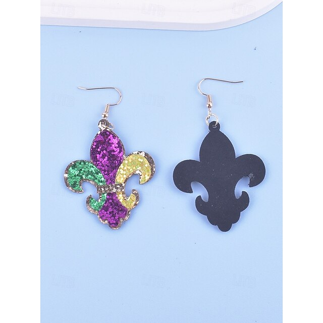 Women's Faux Leather Three-Color Fleur-de-lis Earrings for Mardi Gras ...