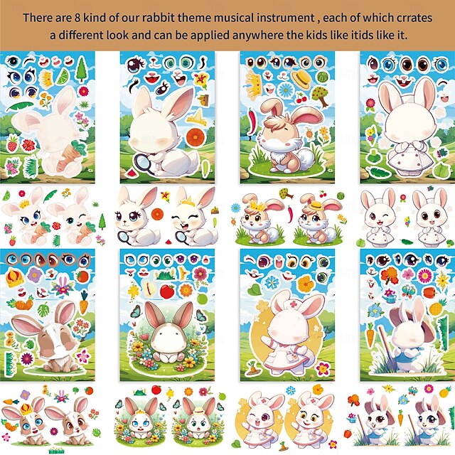16 Sheets Children's Anime Cute Cartoon Easter Rabbit Parent Child ...