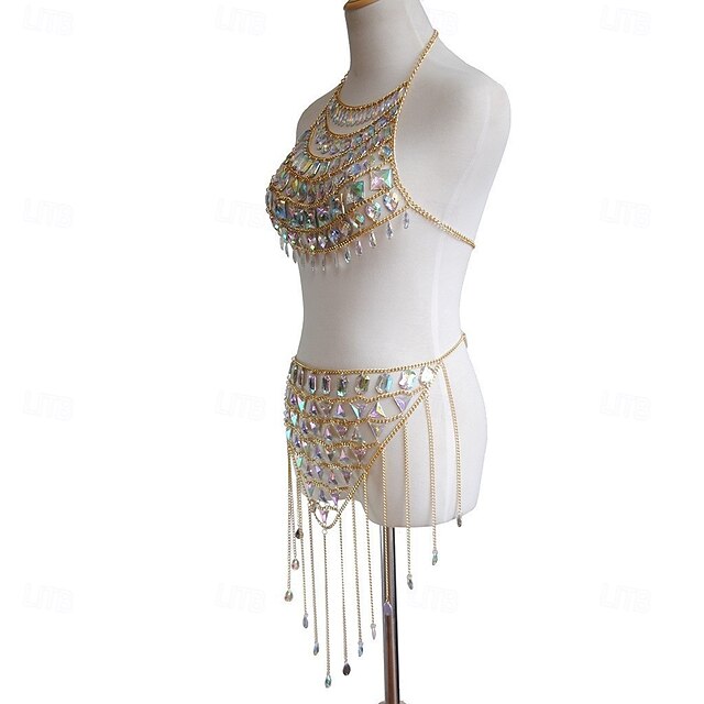 Samba Dancewear Iridescent Gem Gold Chain Belly Dance Setl Performance ...