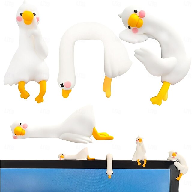 4 PCS Resin Goose Figurine Computer Monitor Decor,Cute Mini Goose ...