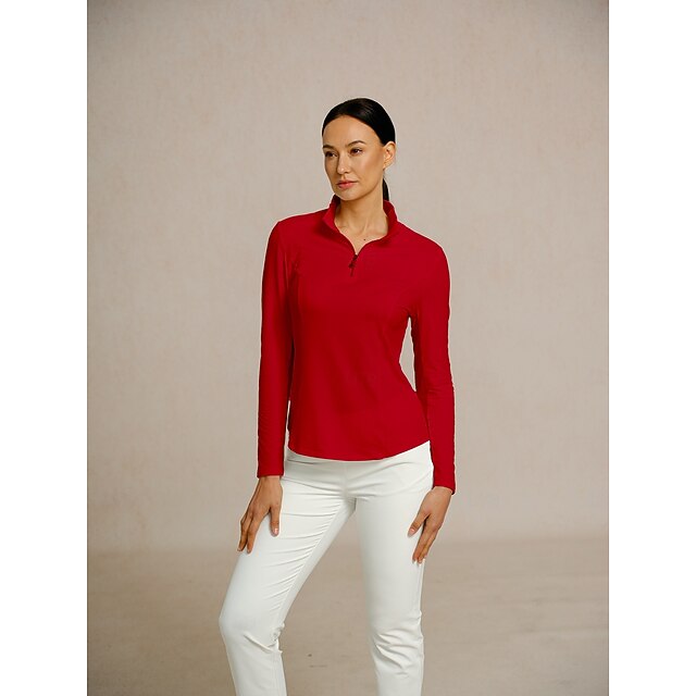 Women's Golf Polo Shirt Red Long Sleeve Top Ladies Golf Attire Clothes ...