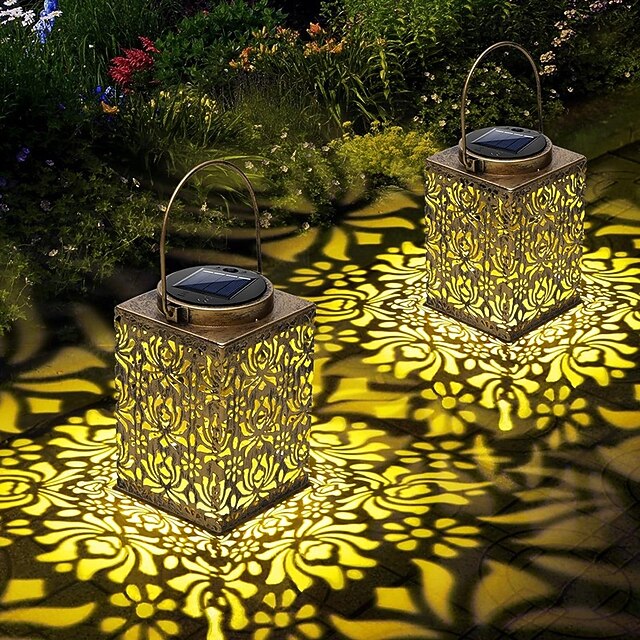 2 Pcs Outdoor Solar Waterproof Iron Hollow Lantern, Garden, Yard ...