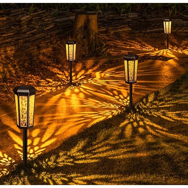 Solar Powered Pathway Landscape Lights Outdoor Cool White & RGB Dusk to ...