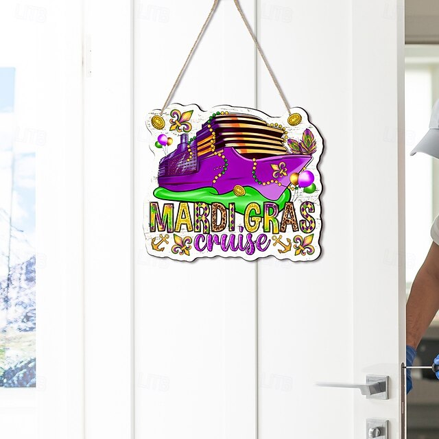 2 Pack Mardi Gras Cruise Door Sign, Wooden Hanging Plaque for Cruise ...