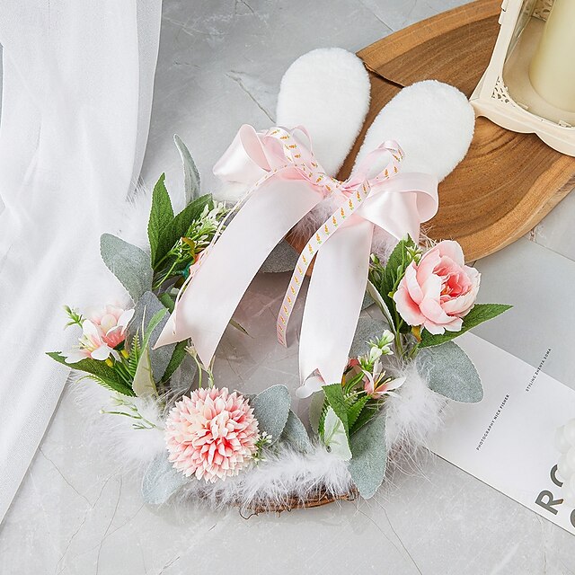 3 Pack Easter Fluffy Bunny Ear Round Flower Arrangement Green Plant ...