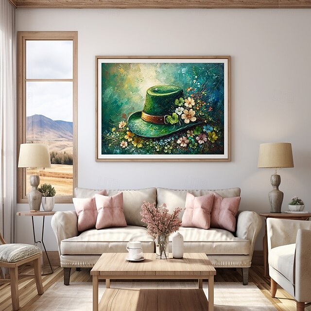 St Patrick's Day Hat Print, Vintage Irish Green Hat With Flowers ...