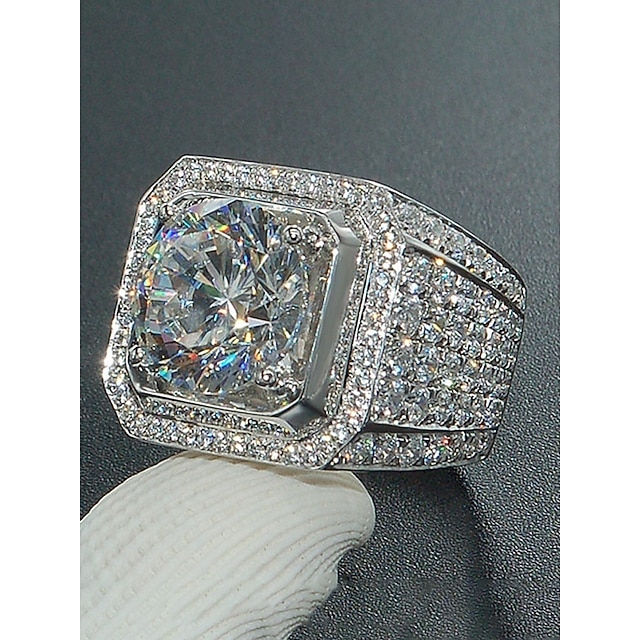 Men's Gold/Silver Plated Alloy Ring with Large Square Cubic Zirconia ...