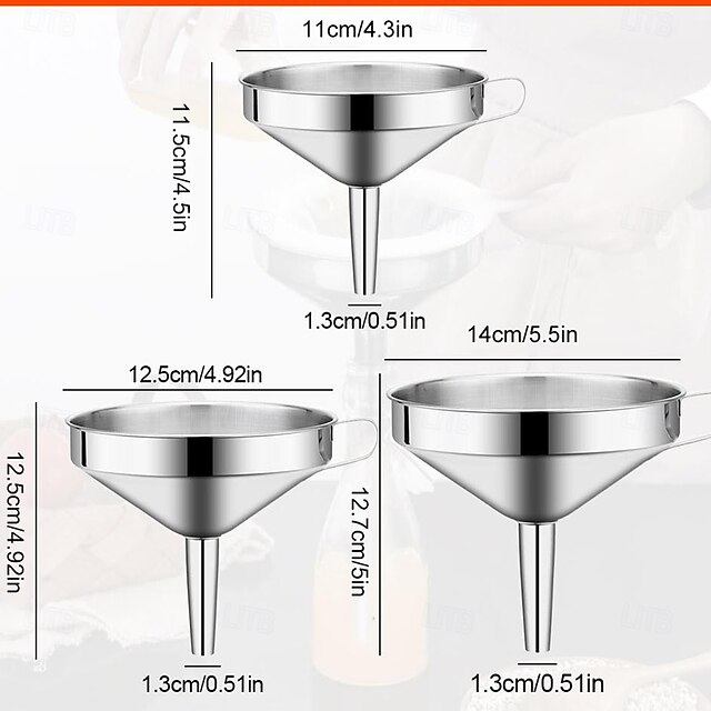 6 pcs/set Stainless Steel Funnel Filter, 3 pcs New Food Grade Kitchen ...