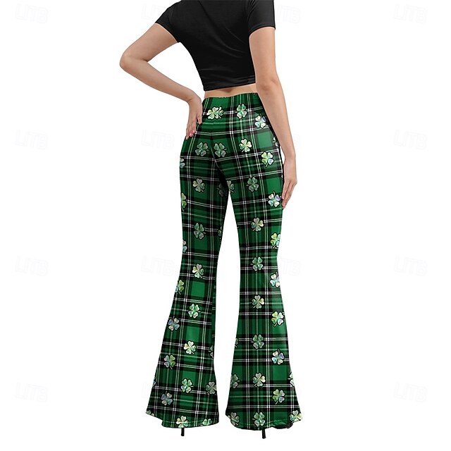 St. Patrick 2026 Shamrock Lucky Irish Carnival Bell Bottom Pants Flared ...