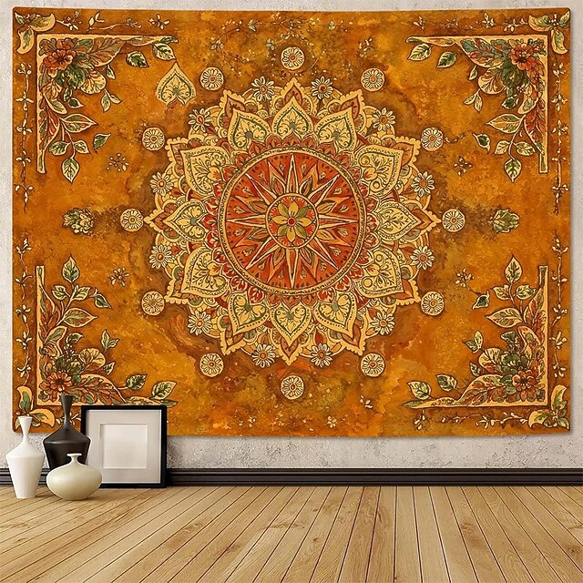 Mustard Yellow Mandala Tapestry Wall Hanging Vintage Boho Floral Design ...