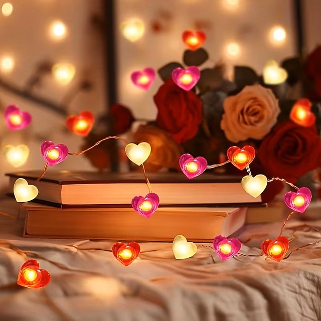 Heart Shaped Fairy String Lights 2m 20LEDs Battery Powered Pink Heart ...