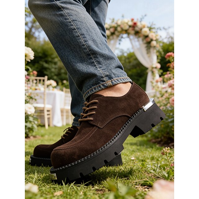 Men's Suede Lace-Up Shoes with Chunky Sole – Brown, Formal & Casual ...
