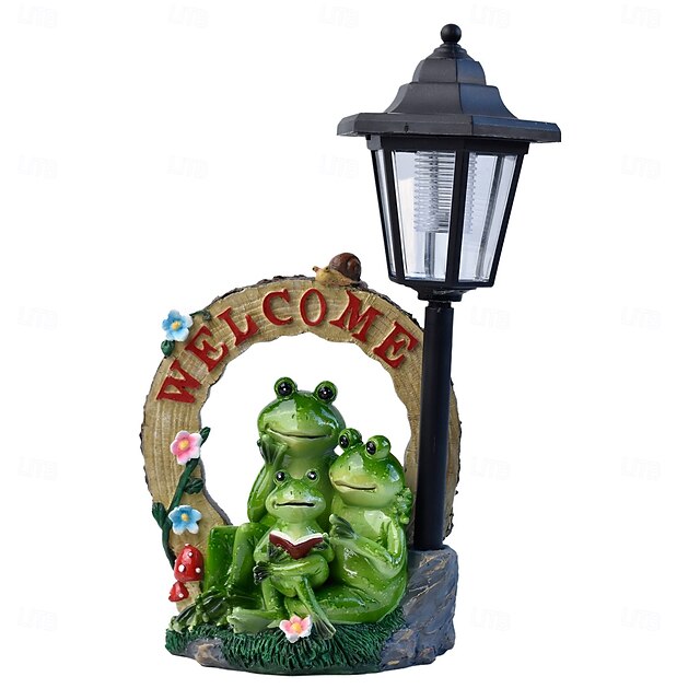 1 Pc Outdoor Solar Waterproof Frog Family Resin Figurine Light, Welcome ...