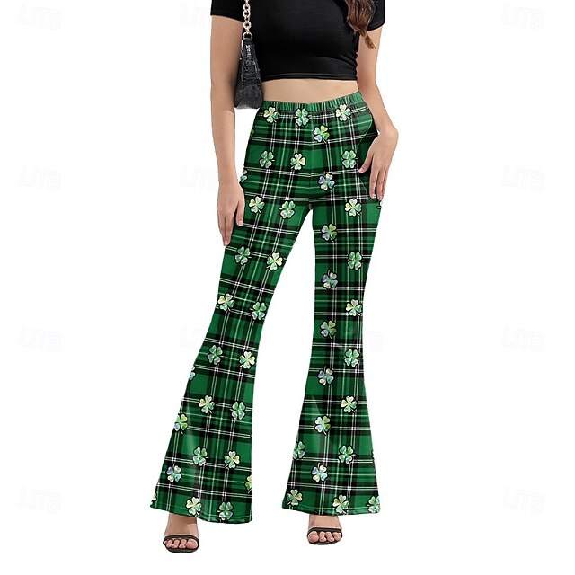 St. Patrick 2026 Shamrock Lucky Irish Carnival Bell Bottom Pants Flared ...