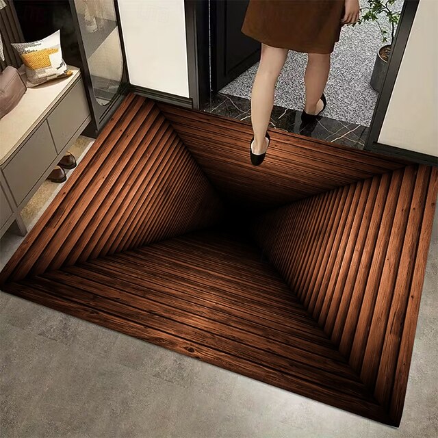 3D Optical Illusion Doormat Wooden Tunnel Design 2D Flat Print Warm and ...