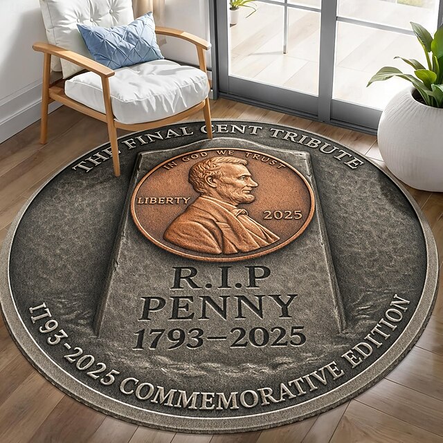Round Area Rug Final Cent Tribute 1793-2025 Lincoln Memorial Coin ...