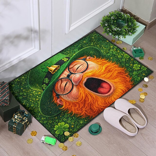 St Patrick's Day Doormat Featuring Funny Yawning Leprechaun with Green ...