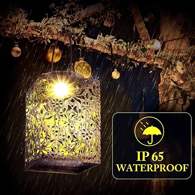 2 Pcs Outdoor Solar Waterproof Iron Hollow Lantern, Garden, Yard ...