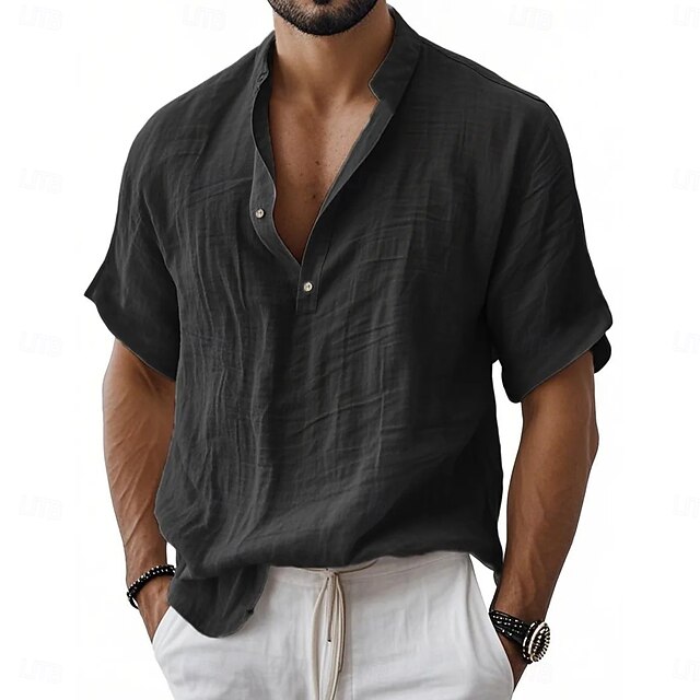 Men's Shirt Linen Shirt Popover Shirt Summer Shirt Beach Wear Solid ...